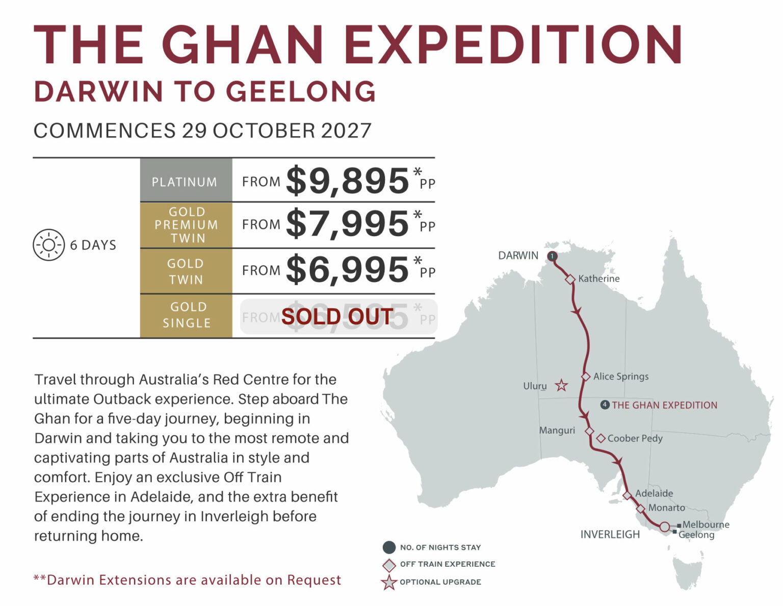 The Ghan - Exclusive Charter - Geelong Travel
